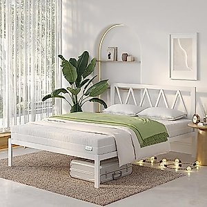 Novilla Queen Bed Frame with Headboard, Metal Platform Bed Frame, Heavy Duty, No Box Spring Needed, Wood Slat Support, Easy Assembly, White