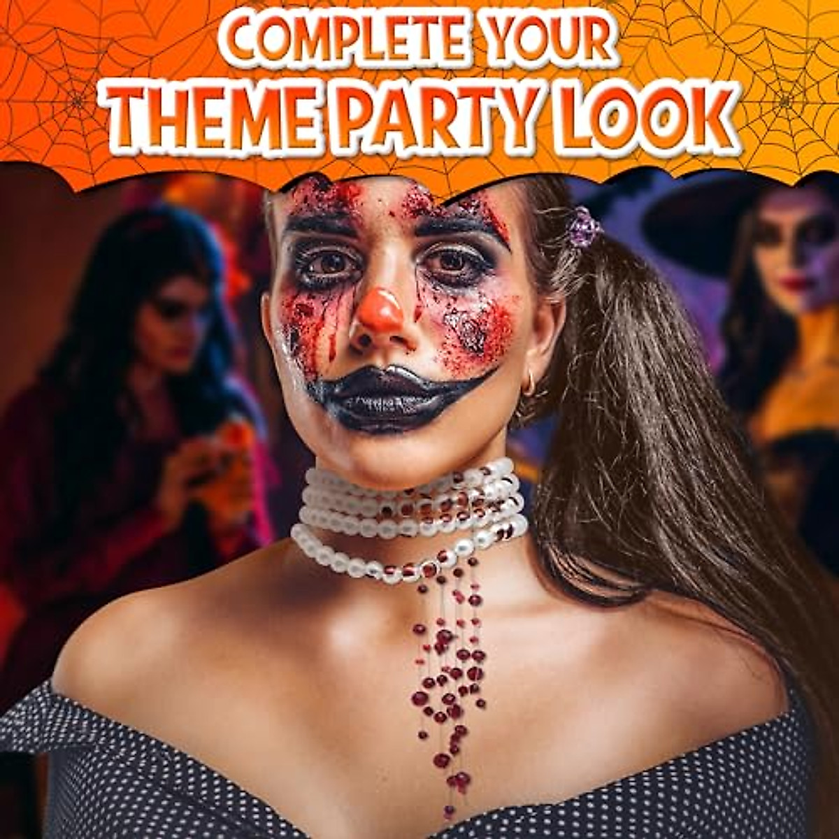 Fake Blood Necklace Vampire Kiss Necklace Halloween Choker Necklace Vampire Blood Pearl Necklace for Women Pearl Choker Blood Drip Necklace Gothic Spooky Jewelry Pearl Costume Jewelry Vampire Necklace