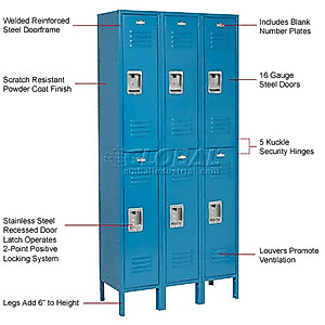 Global Industries Double Tier Locker, 12x18x36, 6 Door Unassembled, Blue