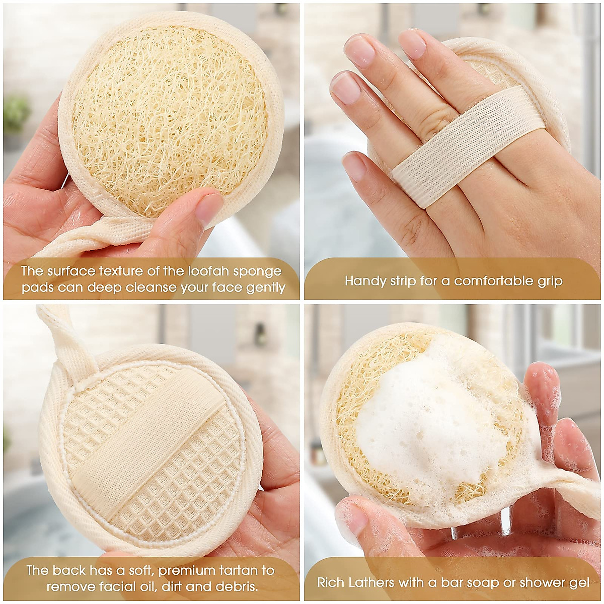 Face Exfoliating Loofah Pads Scrubber, 6 Pcs Luffa Facial Cleanser Sponges Brush, Natural loofa Exfoliator Scrub Pad for Massage Pores and Cleansing Blackheads for Men Women Without Hurting Skin