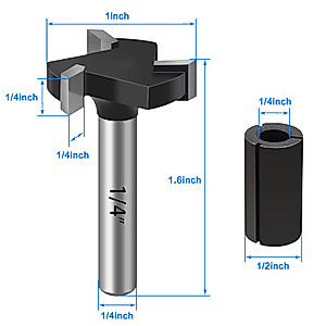 CNC Spoilboard Surfacing Router Bits, 1/4“ Shank 1” Cutting Diameter Dado and Planer Router Bits Spoilboard Cutter with Removable Inserts, Carbide Tipped Slab Flattening bit for Woodworking