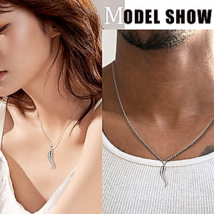 Lucky Italian Horn Pendant Necklace 18K White Gold Over 925 Sterling Silver Cornicello Horn Talisman Necklace Protection Amulet Jewelry for Women Sisters Best Friends Gift FP0061W