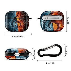Water Fire Music Notes Pattern Airpods 3 Case Bluetooth Fashion Portable Shockproof and Anti-Scratch Headphone Charging Case Protective Case for Airpods 3 with Keychain Chain Gift Unisex