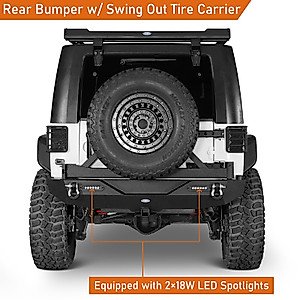u-Box Wrangler JK Rear Bumper w/Spare Tire Carrier & Receiver Hitch & 2X LED Floodlights for Jeep Wrangler JK & JKU 2007-2018 - Different Trail