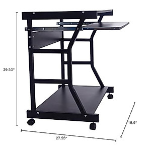 Knocbel Home Office Mobile Computer Desk Writing Table Workstation with Keyboard Drawer & Storage Shelf (Black)