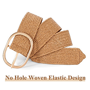 WOWOGO Straw Woven Rattan Wide Stretch Straw Belt Boho Braided Belts for Women