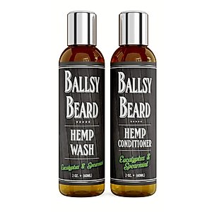 Ballsy Beard Wash Shampoo & Conditioner Set for Men 2 Piece Travel Size Hair Shampoo (Eucalyptus Spearmint, 2 oz)