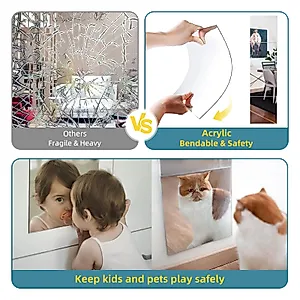 SHSYCER Full Length Acrylic Mirror Tiles 8 Pcs 12"x12", Toddler Mirror Unbreakable Non Glass Safety Frameless Preschool Mirrors for Classroom - Home Gym 12x12 Mirrors Squares for Closet Door Bedroom