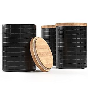 Barnyard Designs Black Canister Sets for Kitchen Counter Vintage Kitchen Canisters, Country Rustic Farmhouse Decor for the Kitchen, Coffee Tea Sugar Farmhouse Kitchen Decor, Metal/Bamboo Lid Set of 3
