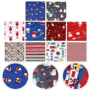 Quilting Fabric 10Pcs Christmas Cotton Fabric Bundles Multi-Color Fabric Patchwork Christmas Tree Fat Quarters Precut Santa Claus Fabric Scraps for Christmas DIY Quilting Quilted Fabric