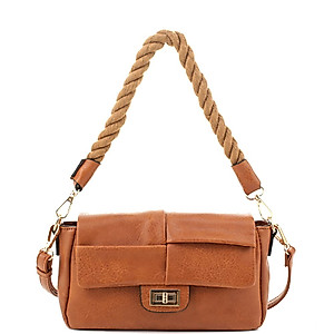 Boho Rope Handle Soft Vegan Leather Hobo Handbag Shoulder Bag Crossbody Purse (Shoulder Bag Style - Dusty Rose)