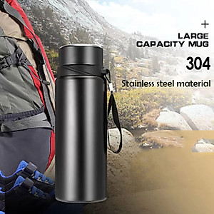 WAASS Insulated Water Bottle - Hot and Cold Travel Flask with leakproof Lid - Perfect for Hot Coffee & Tea (Black)