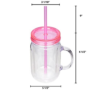 Zephyr Canyon Plastic Mason Jars with Handles, Lids and Straws | 20 oz Double Insulated Tumbler with Straw | 4 Pack Set of 4 | Wide Mouth Mason Jar Mugs | Cups for Kids and Adults…
