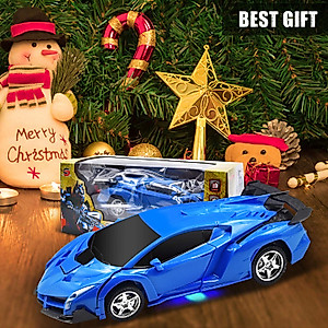 Trimnpy RC Cars for Kids Remote Control Transformrobot Toys, One-Button Deformation 1:18 Gift, 360°Rotating Drifting 2.4Ghz Rechargeable (Blue)