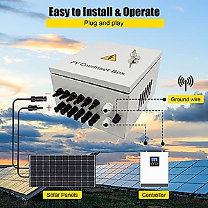 GTYORUS PV Combiner Box - 6 String Solar Combiner Box with Lightning Arrester, 10A Rated Current Fuse with Led Light, 63A Circuit Breaker, for On/Off Grid Solar Panel System