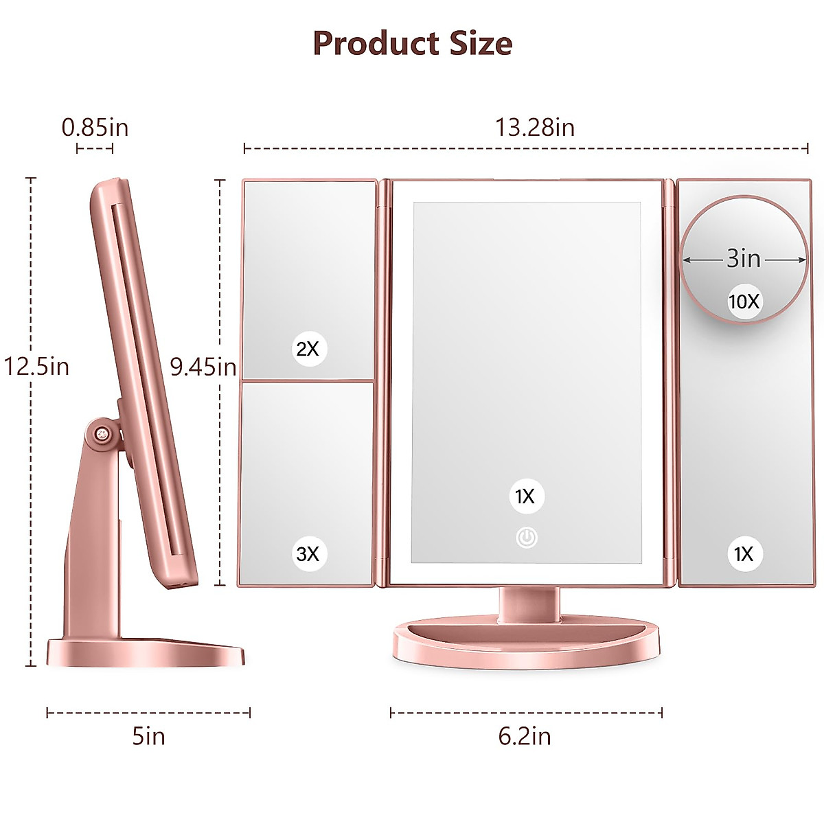 Lighted Makeup Mirror - 3 Colors & 10X Magnification