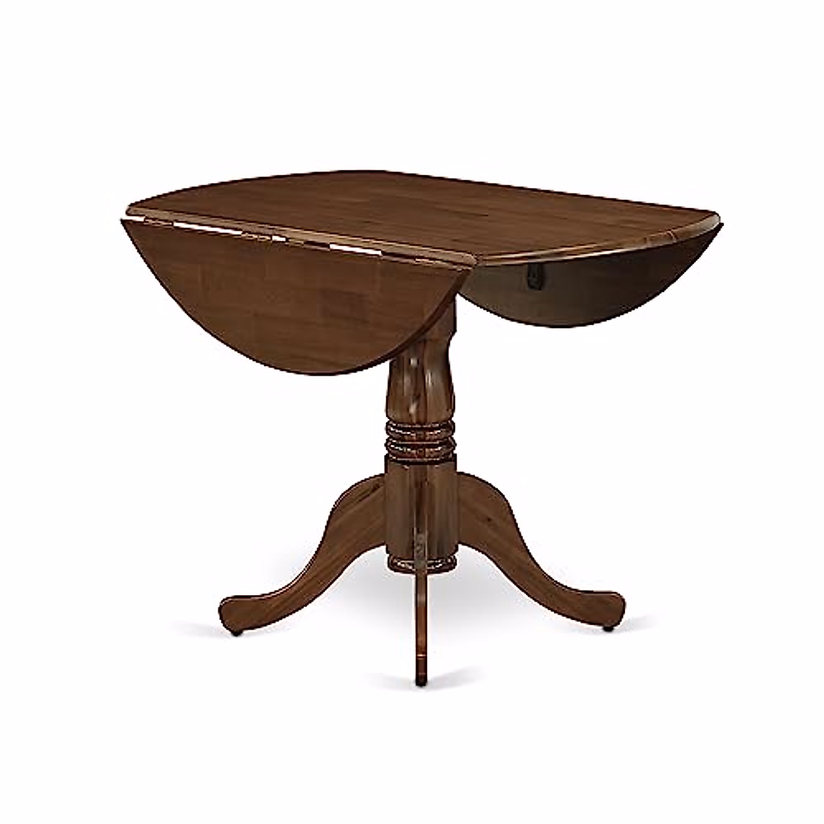 East West Furniture DLLA3-AWA-05 3 Piece Dining Room Table Set Includes a Round Wooden Table with Dropleaf and 2 Upholstered Chairs, 42x42 Inch, Antique Walnut