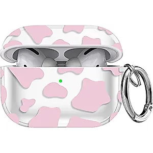 AirPods Pro Case Cover - Valkit Cute Milk Cow Pattern Soft TPU Protective Case Skin Portable & Shockproof Men Women Girls with Keychain for Apple Airpods Pro Charging Case (Hollow Pink Cow Pattern)