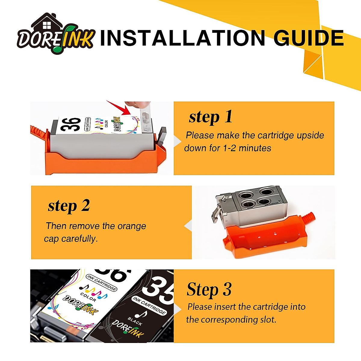 DOREINK 35 36 Compatible PGI-35 CLI-36 Ink Cartridge for Canon PGI-35 CLI-36 PGI35 CLI36 to use with Pixma iP110 iP100 TR150 Mini260 Mini320 Printer(8 Black, 4 Tri-Color) 12 Pack