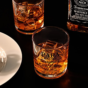 DAZLUTE Father’s Day Gifts, Papa Knows Everything Whiskey Glass, Birthday Gifts Christmas Gifts for New Dad Father Daddy Husband Men, Dad Gifts from Daughter Son Wife, 10Oz Old Fashioned Glass