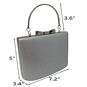 Cirilla Women PU Evening Bag Clutch Purse Crossbody Bag with Bow-style lock for Wedding Cocktail Party Banquet (SILVER)