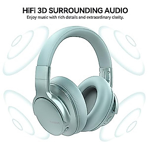 AUSDOM Wireless Noise Cancelling Headphones Bluetooth, E7 Over-Ear ANC Headphones with Microphone, 50Hrs Playtime, Hi-Fi Stereo Sound, USB C Charge, Comfortable Earpads for Travel Work, Mint Green