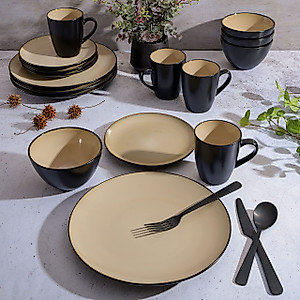 Gibson Soho Lounge Round Reactive Glaze Stoneware Dinnerware Set, Service for 4 (16pc), Taupe