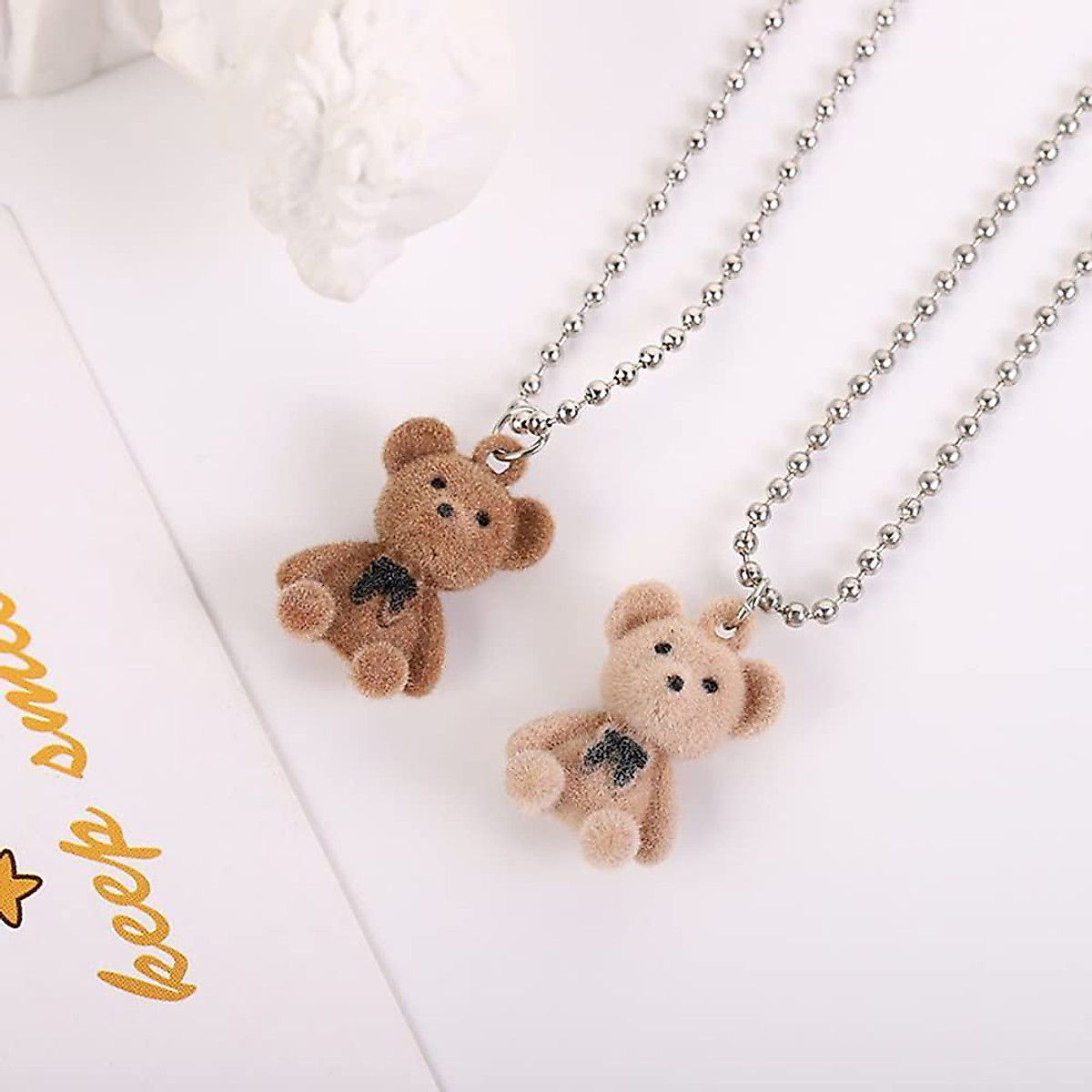 ANZWTLOYY Y2k Bear Necklace Cute Plush Teddy Necklaces BFF Friendship Matching Couple Necklaces set Valentine's Day Gifts 2PCS