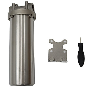 INTBUYING Heavy Duty Water Filter Shell Housing Whole House Water Purification of 304 Stainless Steel-10inch Filter 3/4inch NPT Inlet and Outlet with Bracket and Wrench Pin