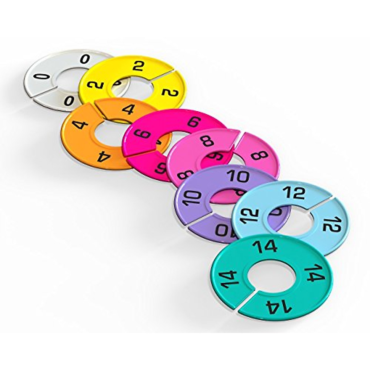 discount sizing Set of Colored Clothing Round Rack Size Dividers (0-14) Various Quantities Available (24)