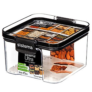 Sistema Tritan Ultra Collection Square Storage Container, 1.9 Cup/15.5 Ounce, Clear with White/Gray