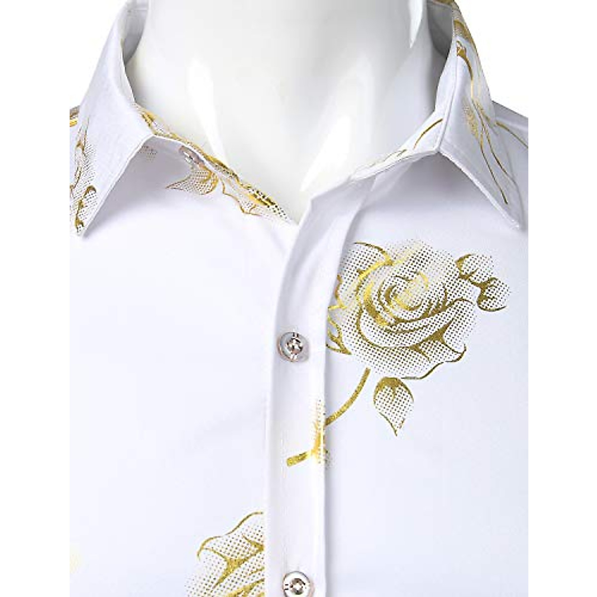 ZEROYAA Mens Hipster 3D Golden Rose Floral Printed Slim Fit Long Sleeve Button Down Dress Shirts ZZCL22 White Medium