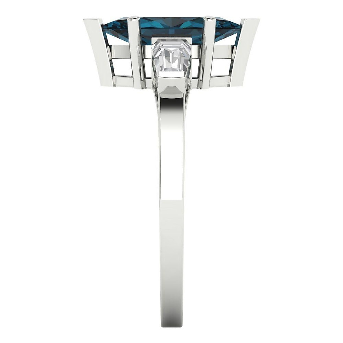 Clara Pucci 1.97ct Marquise Baguette cut 3 stone Solitaire Natural London Blue Topaz gemstone designer Modern Ring 14k White Gold
