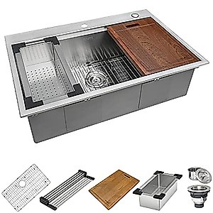 Ruvati 33 x 22 inch Workstation Drop-in Topmount Kitchen Sink 16 Gauge Stainless Steel Single Bowl - RVH8003