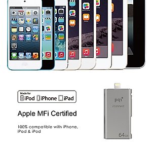 Flash Drive for iPhone iPad, iConnect[USB 3.0] [Apple MFi Certified] Apple FlashDrive Mobile Storage with Lightning Connector for iPhone, iPad, iPod Mac and Computer (64GB) (Space Gray)
