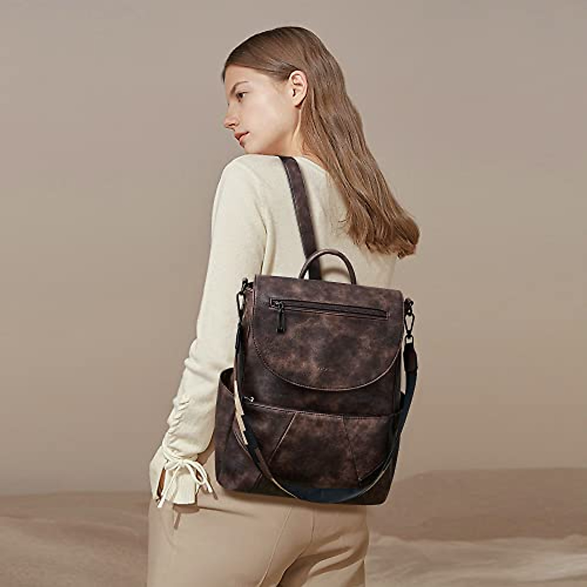 YIQUN Backpack Purse for Women Leather Backpack Purse Travel Backpack Ladies Convertible Shoulder Bag with Wristlets