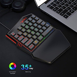 Aibote Mini 35 Keys One-Hand Mechanical Keyboard and Mouse Combo,New Upgraded V100 Gaming Keyboard with Colorful LED Backlit for PC Computer Smartphones LOL/PUBG/Fortnite/Wow/Dota/OW