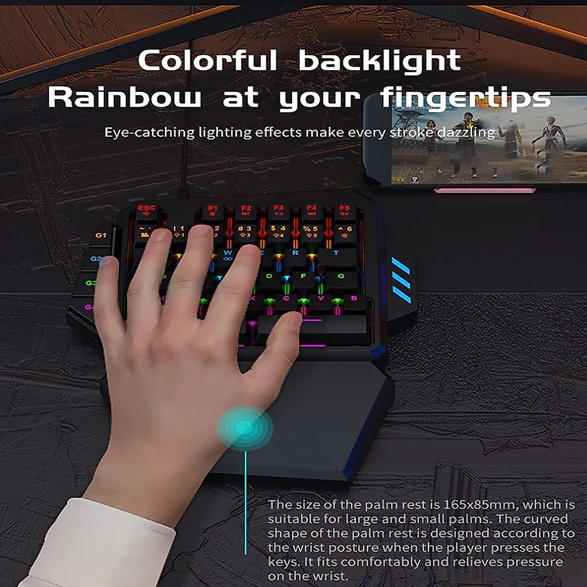 PURPLELU 39-Key Backlit Gaming Keyboard, One-Handed Mechanical Keyboard, Convenient Mini Ergonomic Game Handle, Suitable for Gamers