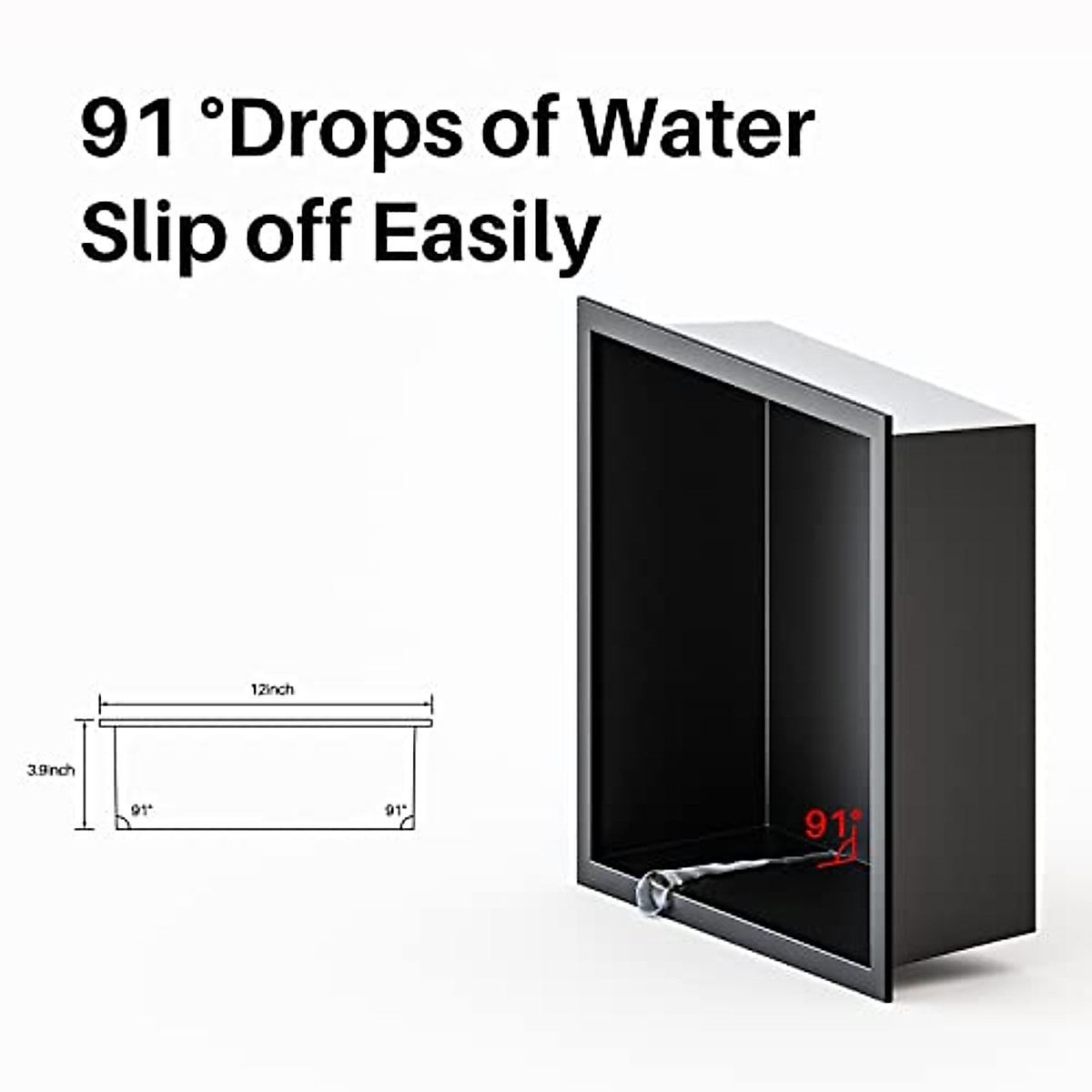 NICHEXIN Bathroom Hardware 12 Shower Niche Bathroom Shelves Shower Niche Stainless Steel Niche for Shower 12 x 12inch Tilted 91-Degree Angle Easy Cleaning(Matte Black)…