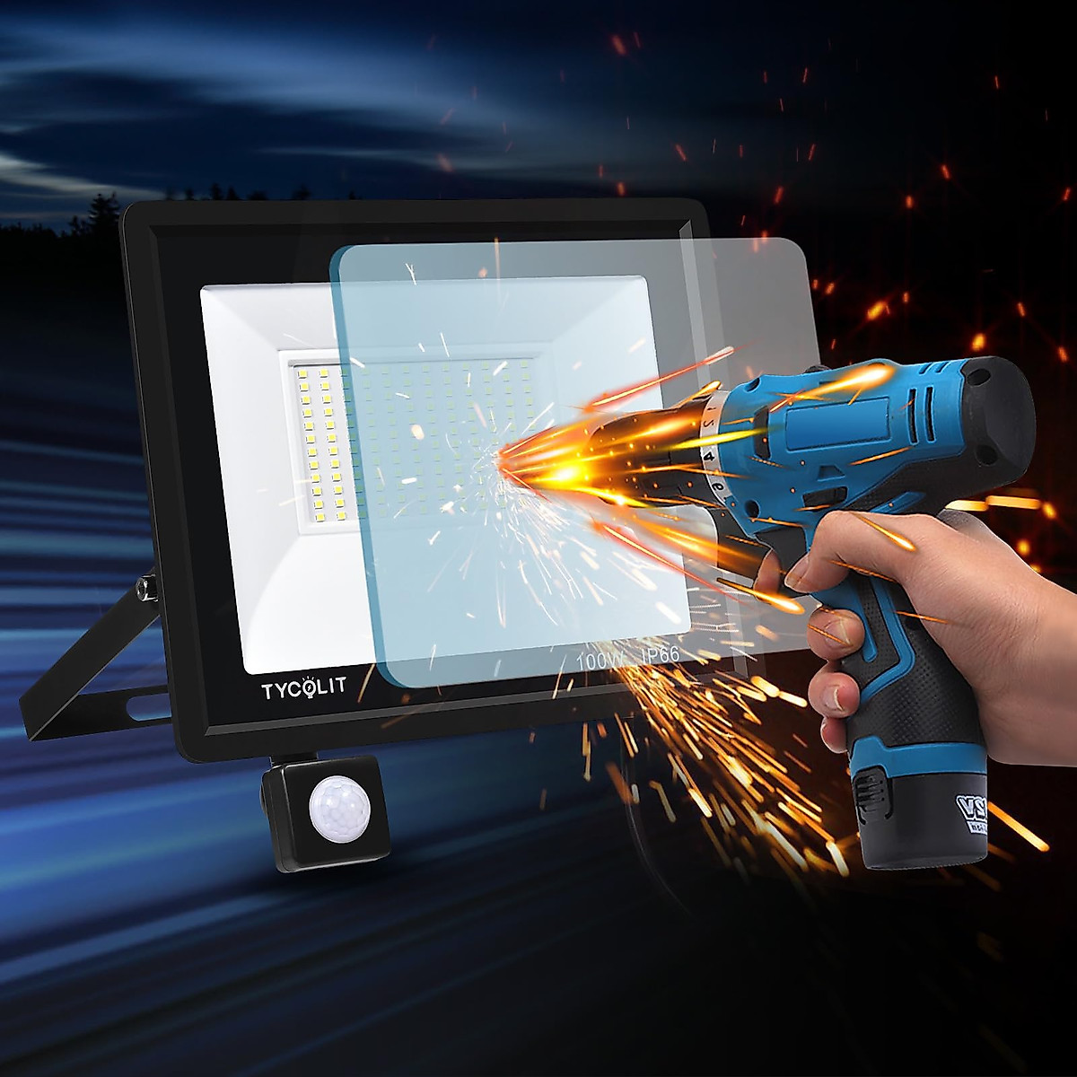 FEETOX Flood Lights Outdoor, Energy Saving Heads Motion Sensor Lights, Waterproof Shell Wall Mount Exterior LED Flood Light, Die-Cast Aluminum Alloy Security Light for Garden, Factories, Stadium