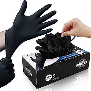 FINITEX Black Nitrile Disposable Medical Exam Gloves - Box of 100 PCS 6mil Gloves Powder-Free Latex-Free For Examination Home Cleaning Food Gloves (Large)