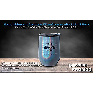 Custom Palmera Stemless Wine Tumblers with Lids 12 oz. Set of 12, Personalized Bulk Pack - Perfect for Wine, Cocktails, Other Hot & Cold Beverages - Iridescent Blue