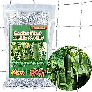 Sukh 2 Pcs Garden Plant Trellis Netting - 5 x 15 ft Trellis Net Polyester Trellis Netting Garden Square Mesh Netting for Climbing Plants Outdoor, Fruits, Vegetables, Vines, Grow Tents