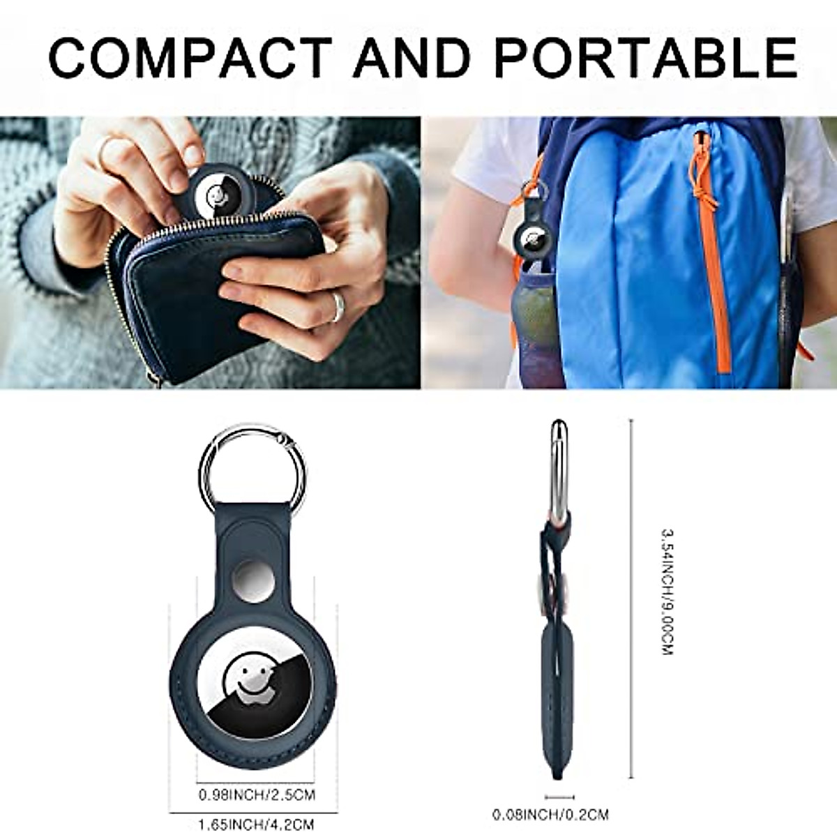 Leather Key Ring Holder,AirTag Case Protection Cover with Keychain Compatible for New Apple Air Tag-Blue