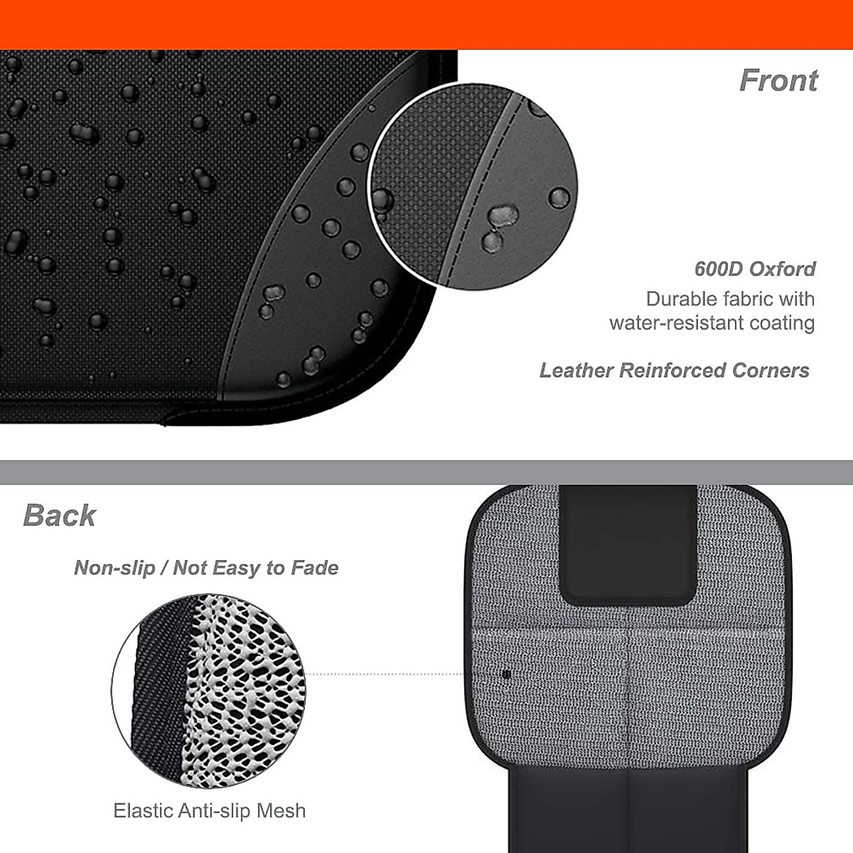 Luckybay Car Seat Protector, 1 Pack Kids Seats Protector XL Size with Thickest Padding and Non-Slip Backing, 2 Mesh Pockets, Durable, Waterproof 600D Fabric, PVC Leather for Baby, Kids, Pet (1 Pack..)