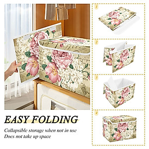 Shabby Chic Pink Rose Storage Bin with Lid Large Oxford Cloth Storage Boxes Foldable Home Cube Baskets Closet Organizers for Nursery Bedroom Office