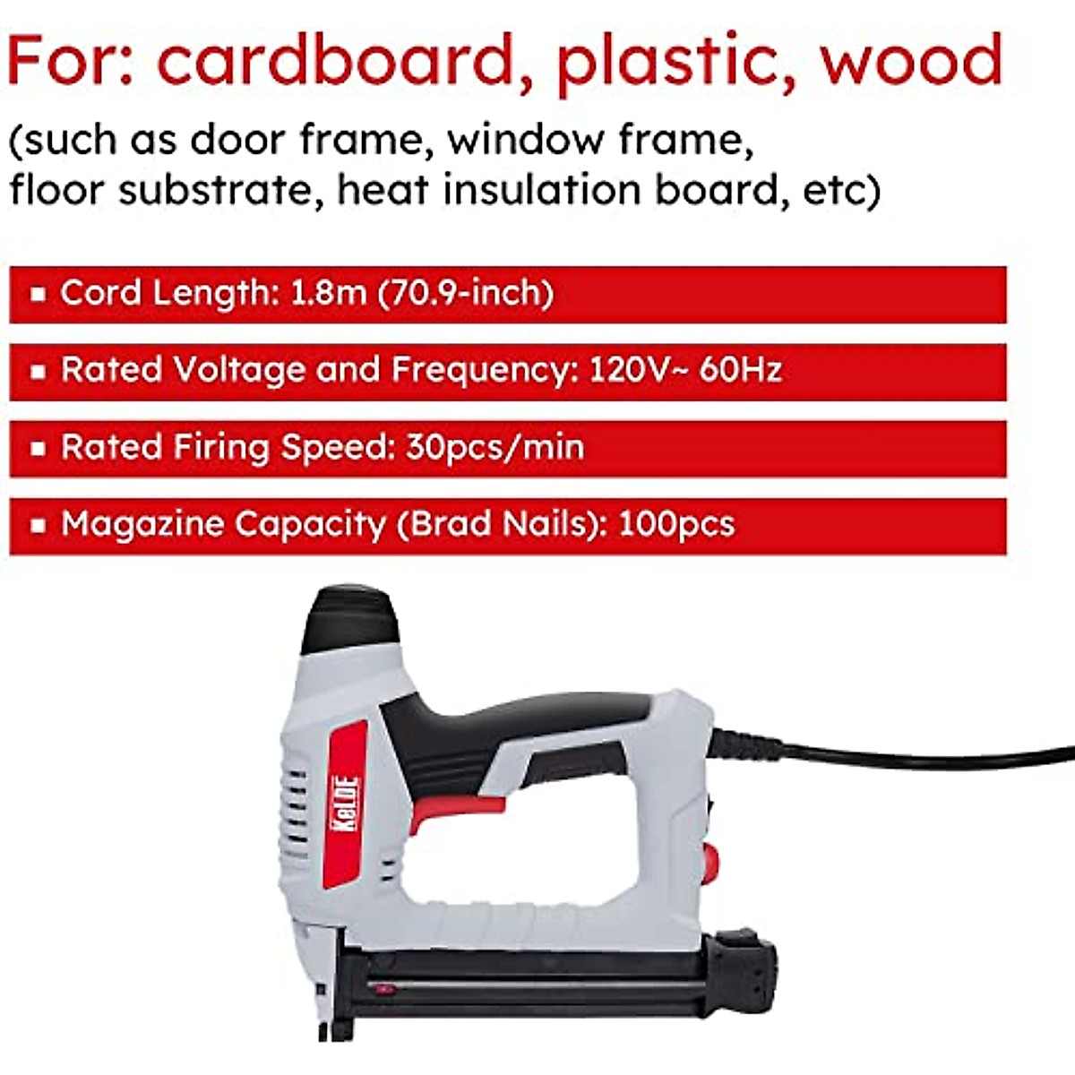 KeLDE Electric Nail Gun Kit, 120V Power Brad Nailer with Adjustable Power Knob, Includes 1500pc Brad Nails, 15/20/25/32mm