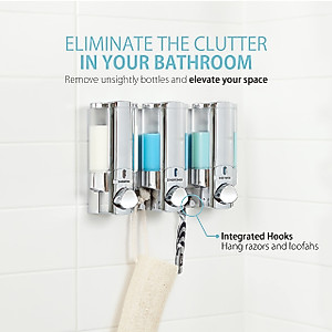 Better Living Products Aviva Shower Dispenser 3, Shampoo and Soap Dispenser, 3 x 11 fl. oz. Chrome, 11.2 x 3.5" x 7"