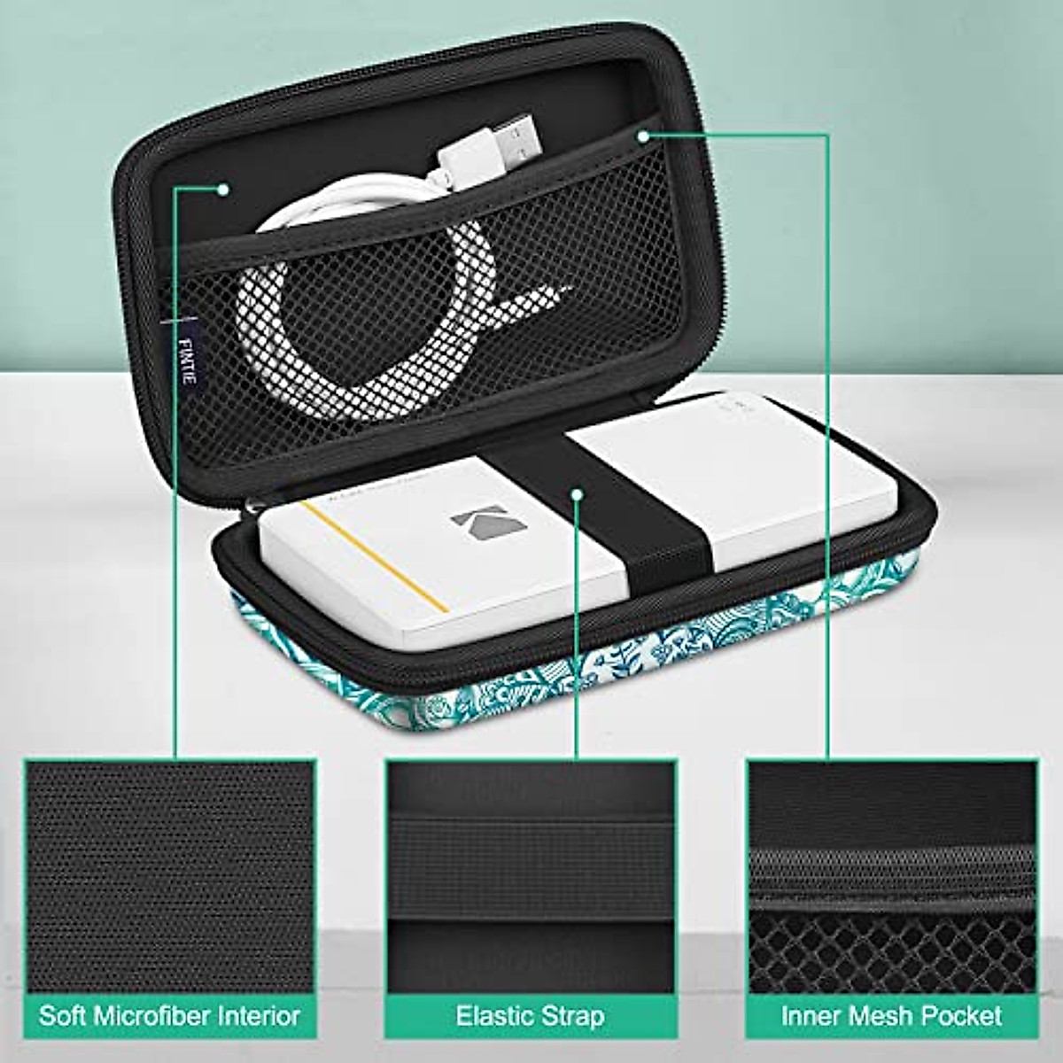 Fintie Protective Case for Kodak Step/Kodak Mini 2 HD/Kodak PRINTOMATIC/Kodak Smile Camera & Printer - Shockproof Hard Shell Carrying Case with Inner Pocket, Emerald Illusions