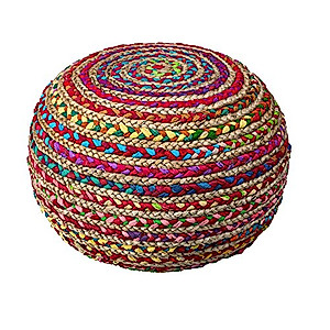 LR Home Resources Boho Beauty Braided Pouf Ottoman, 14" x 20", Multicolor -